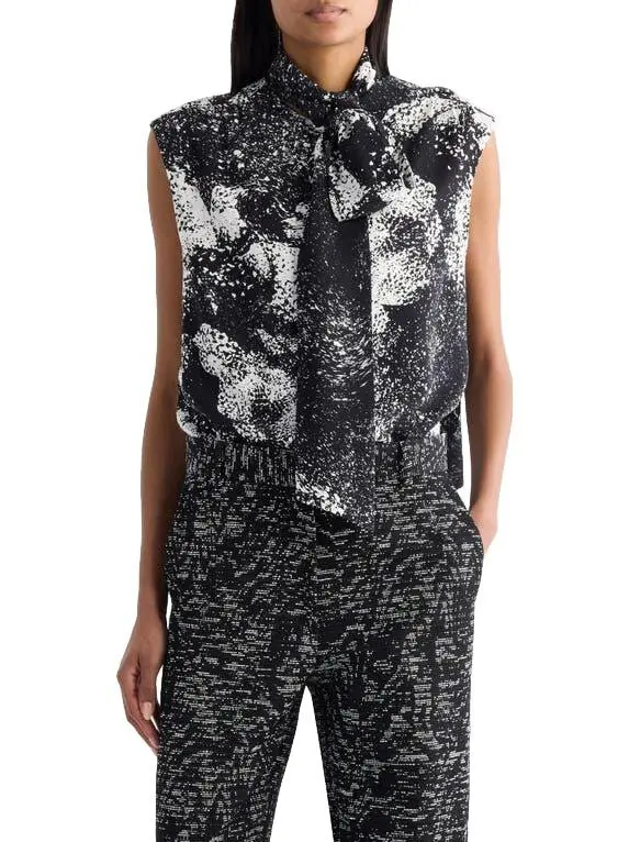 Dries Van Noten Cecussi Abstract Floral Tie Neck Top - Black