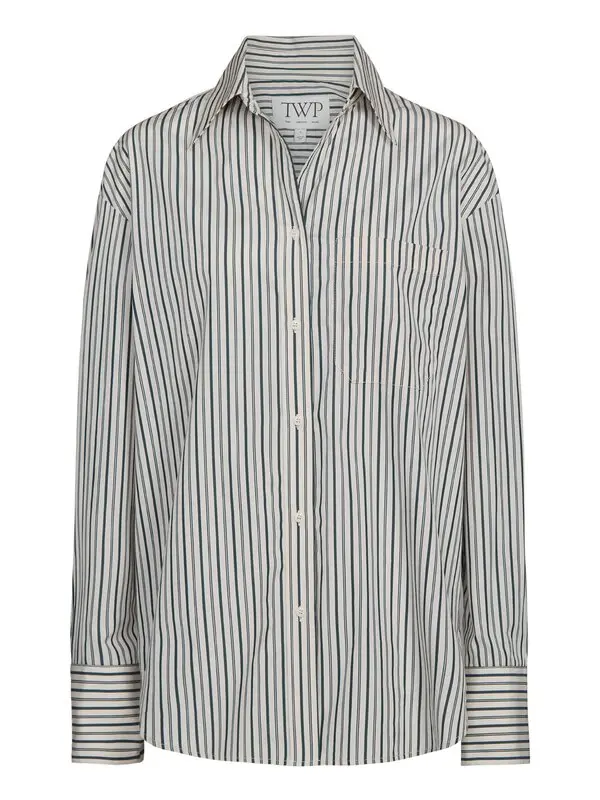 TWP Big Joe Striped Shirt - Ivory,cilantro
