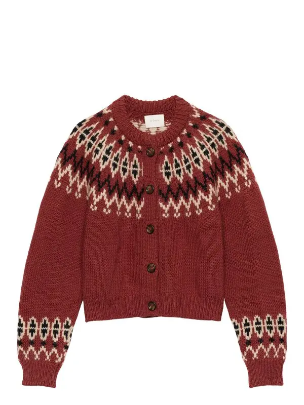DÔEN Carke Cardigan - Burgundy Olympia Fair Isle