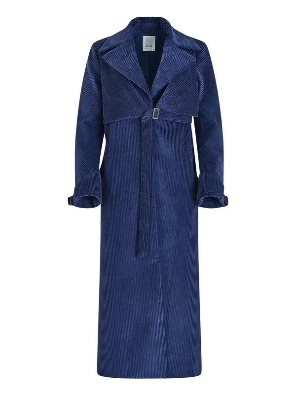 Rosie Assoulin Cotton Corduroy Trench Coat - Navy
