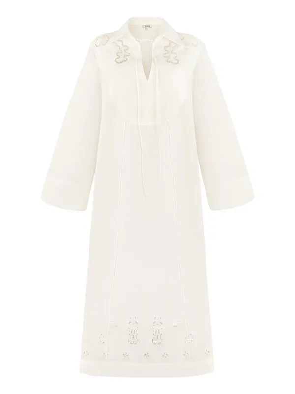 GUNIA Onyiia Embroidered Linen Dress - Milk