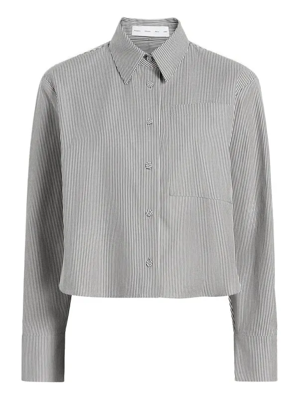 Proenza Schouler White Label Striped Cotton Cropped Shirt - Parchment,dark Teal