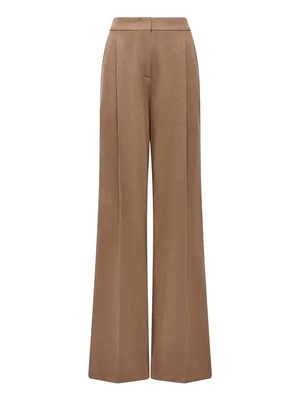 Another Tomorrow Cashmere Pleated Wide Leg Trousers - Camel