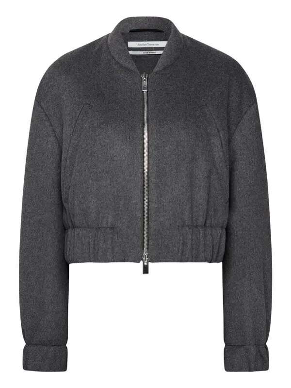 Another Tomorrow Cropped Bomber Jacket - Grey Melange