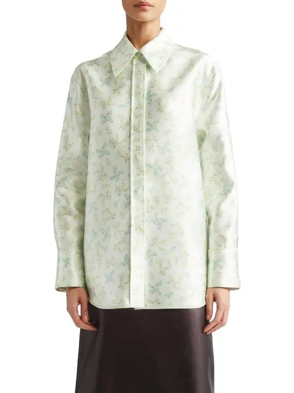 JIL SANDER Floral Print Satin Shirt - Green Mint