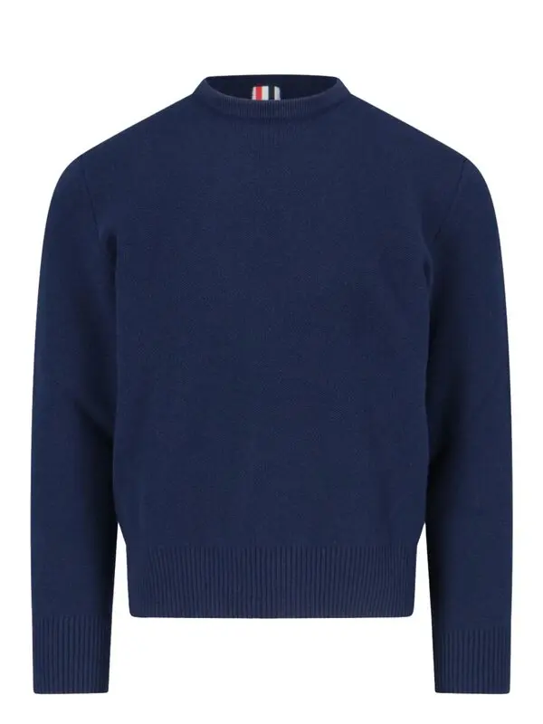 Thom Browne Crewneck Sweater With Tricolor Band - Blue