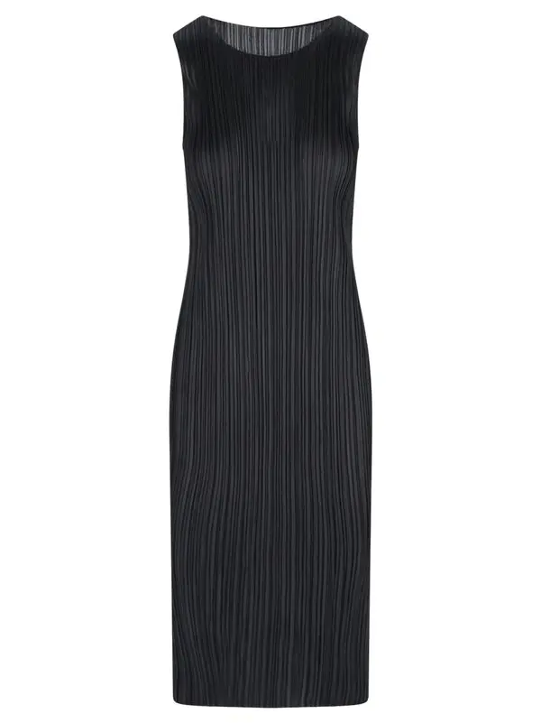 PLEATS PLEASE Sleeveless Round Neck Midi Dress - Black