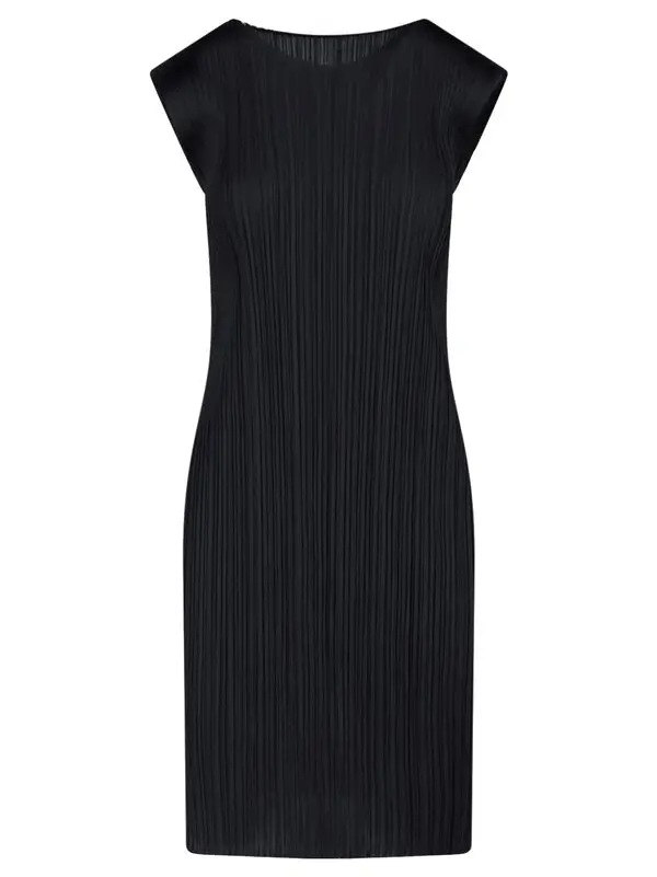 Versace Pleats Please Sleeveless Round Neck Midi Dress - Black