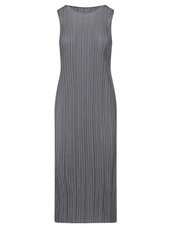 PLEATS PLEASE Sleeveless Round Neck Midi Dress - Gray