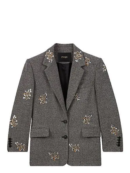Maje Sequin-embellished Woven Blazer - Grey