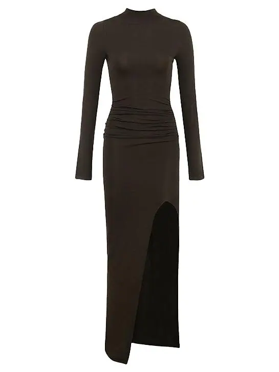 House Of Cb Long-sleeved Knitted Maxi Dress - Chocolate