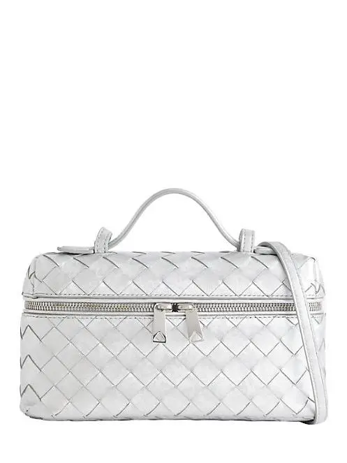 Bottega Veneta Small Leather Cross Body Bag - Silver-silver