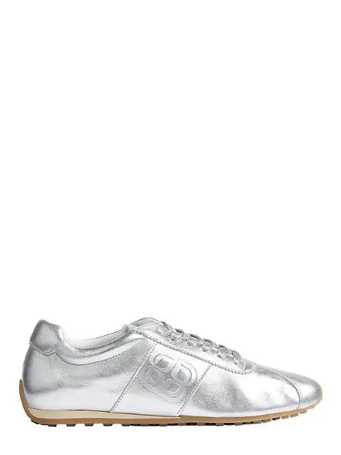 LK BENNETT Spring Leather Trainers - Met-silver