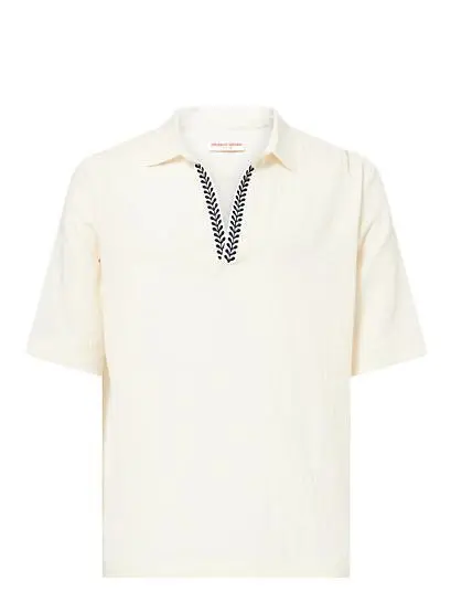 Orlebar Brown Ridley Embroidery Cotton-knit Polo Shirt - White Sand/night Iris