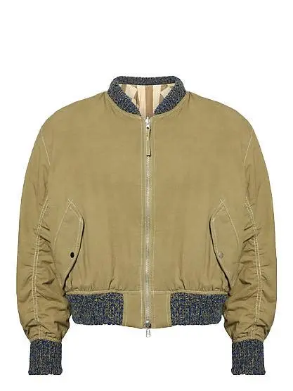 STORY MFG. Cotton Bomber Jacket With Knitted Trims - Olive