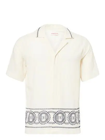Orlebar Brown Maitan Cirqua Embroidery Cotton-knit Shirt - White Sand/night Iris