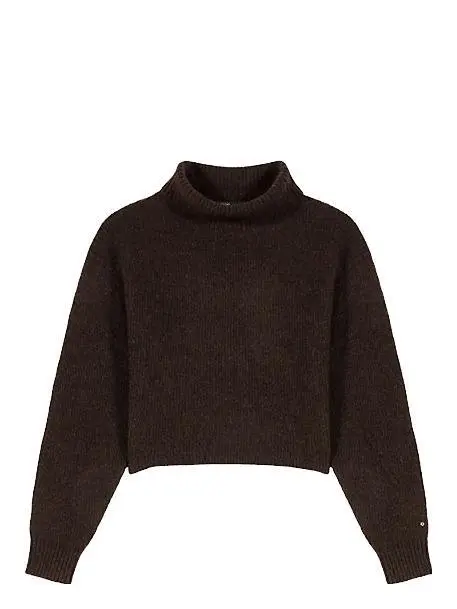 Maje Ribbed Roll-neck Stretch-knit Jumper - Dark Brown