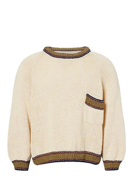 STORY MFG. Bulb Contrast-trims Knitted Jumper - Ecru