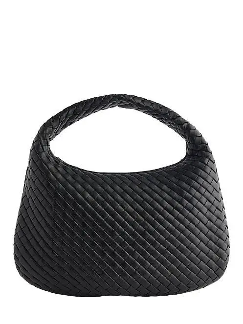 Bottega Veneta Veneta Medium Leather Hobo Bag - Black Brass