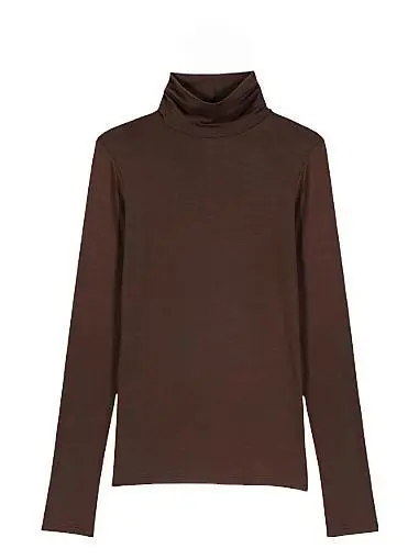 Maje Roll-neck Jersey Top - Dark Brown