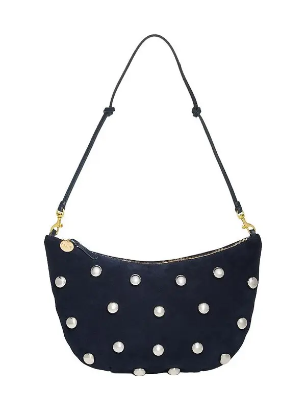 Clare V. Lune Small Studded Suede Shoulder Bag - Navy