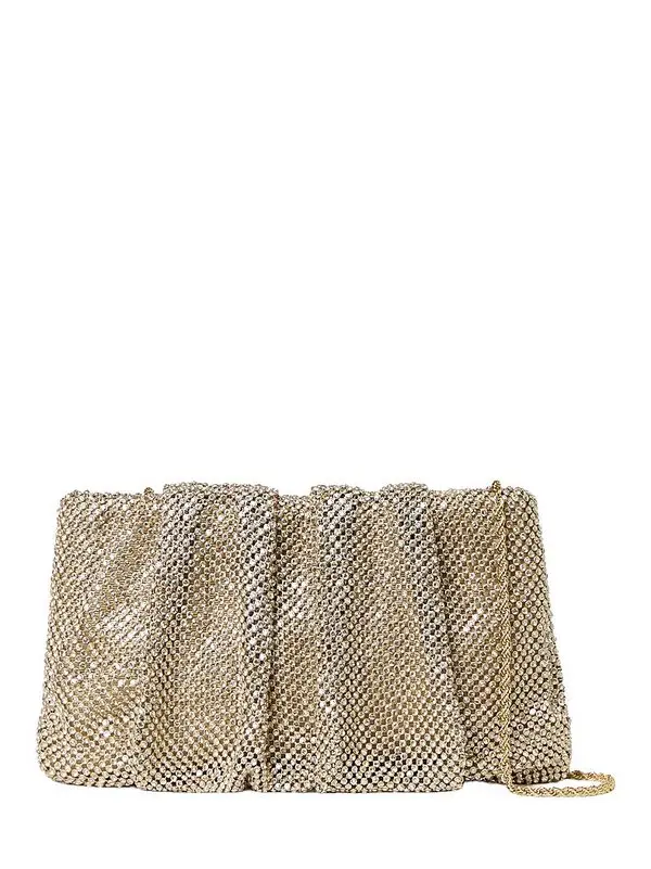 LOEFFLER RANDALL Serena Small Rhinestone Embellished Gathered Clutch - Shiny Gold