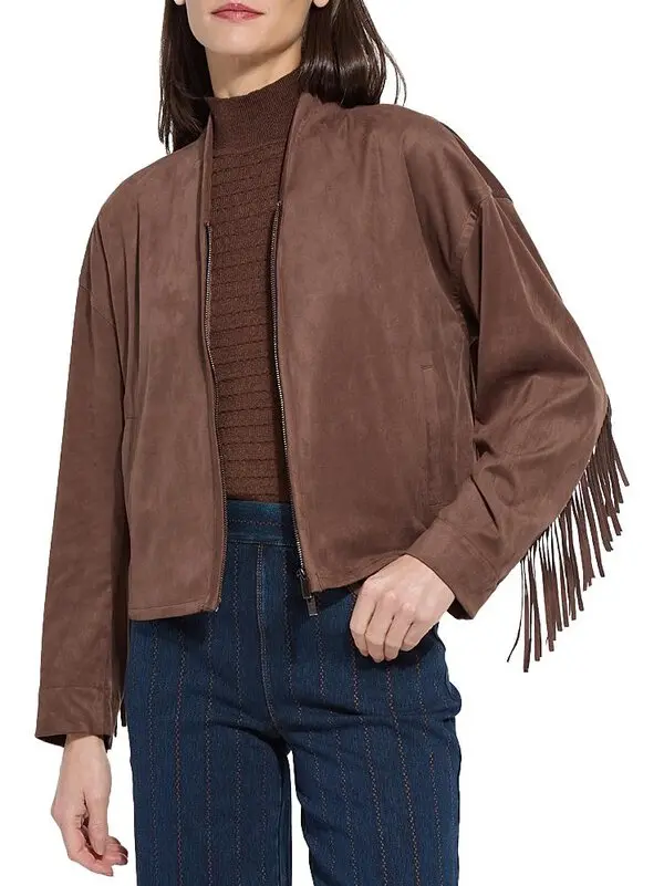 Lyssé Candence Fringe Faux Suede Jacket - Polished Wood