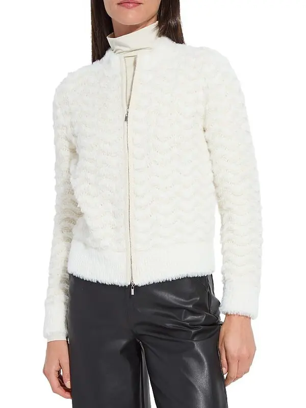 Lyssé Ivanna Zip Crewneck Cardigan Sweater - Snow White