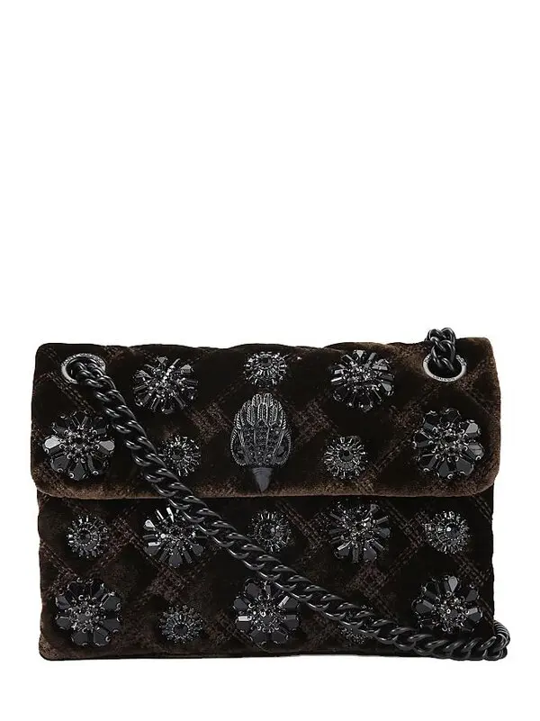 Kurt Geiger Kensington Mini Embellished Velvet Crossbody - Dark Brown