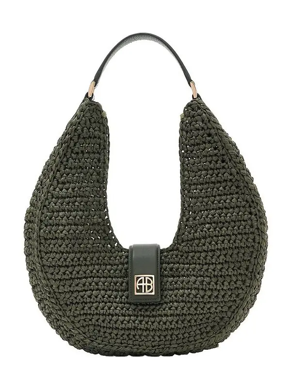 ANINE BING Lou Monogram Crocheted Shoulder Bag - Military Green