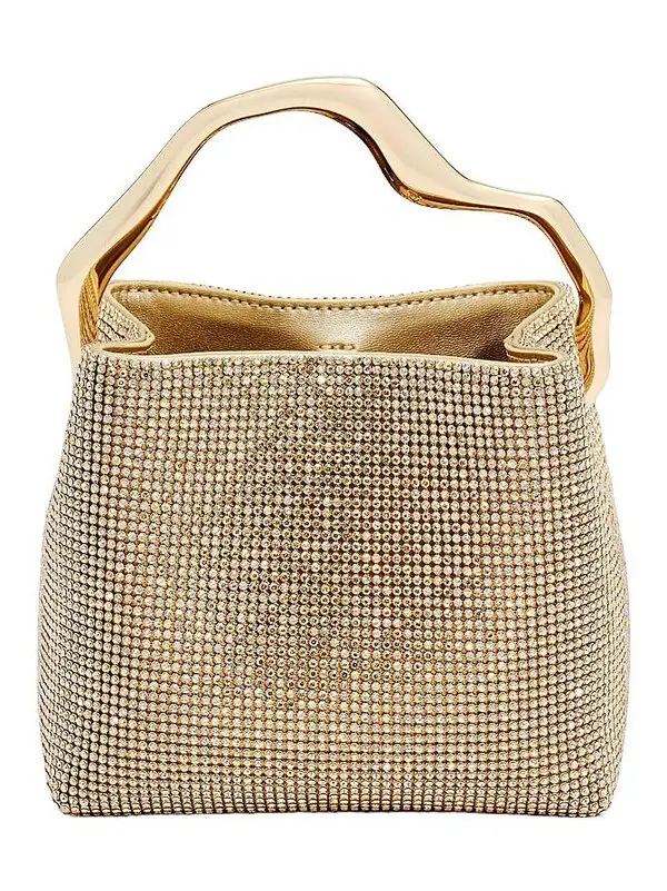 Cult Gaia Solene Mini Rhinestone Mesh Top Handle Bag - Sand Dollar
