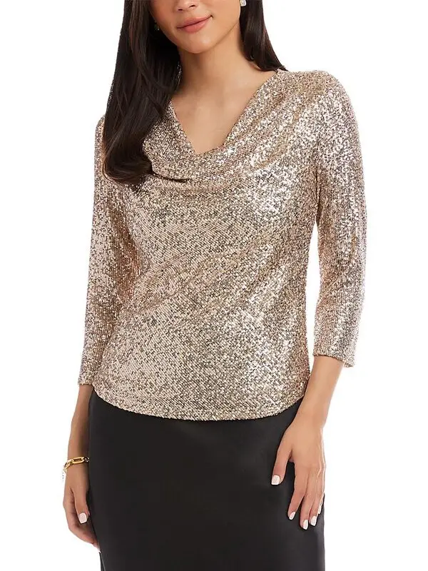Karen Kane Three Quarter Sleeve Sequin Top - Champagne
