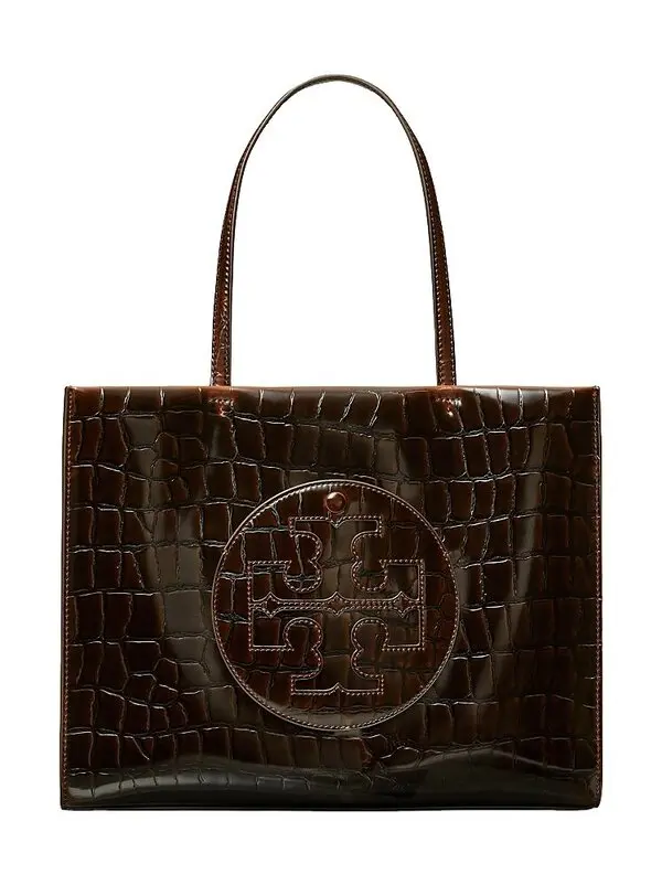 Tory Burch Ella Croc Embossed Small Tote - Brown