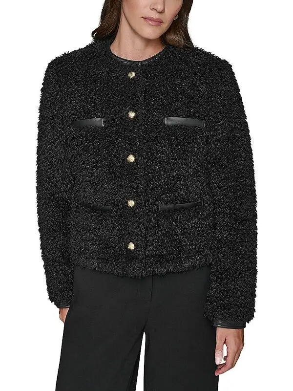 Karl Lagerfeld Paris Faux Shearling Jacket - Black