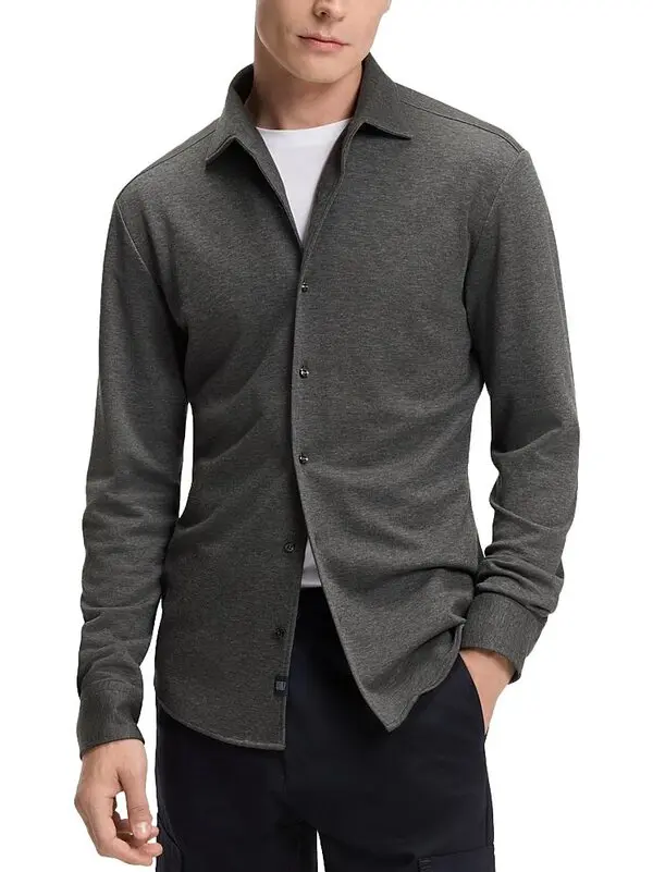 BOSS X Beckham Rudy Slim Fit Button Front Shirt - Medium Grey