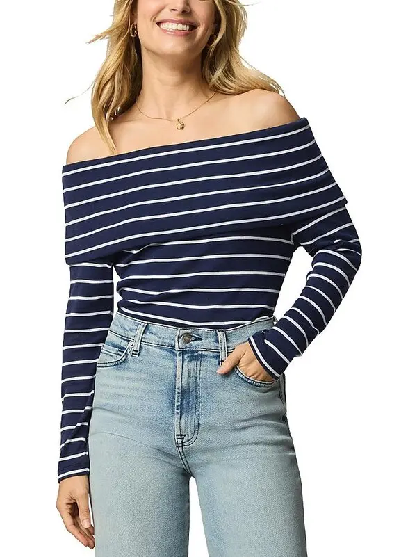Splendid Josie Off The Shoulder Top - Navy/white