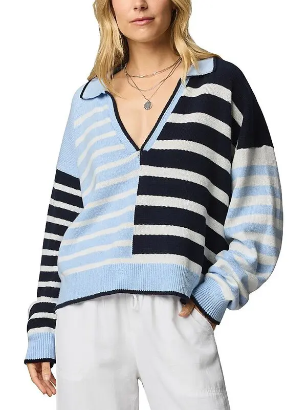 Splendid Arden Striped Polo Sweater - Navy/sea Breeze