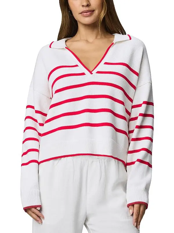 Splendid Arden Striped Polo Sweater - White/rouge