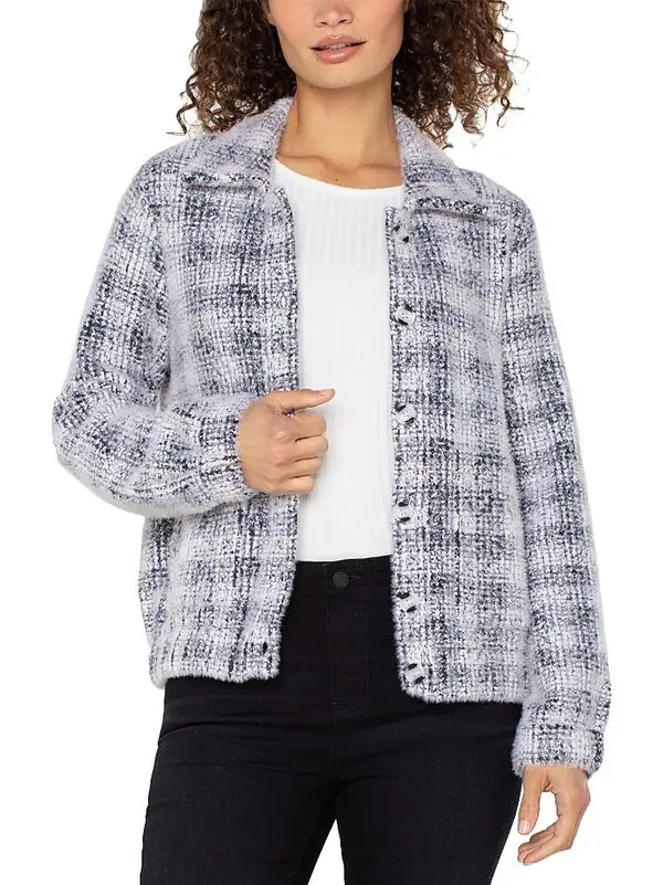 LIVERPOOL Bomber Sweater Jacket - Grey/ White Plaid