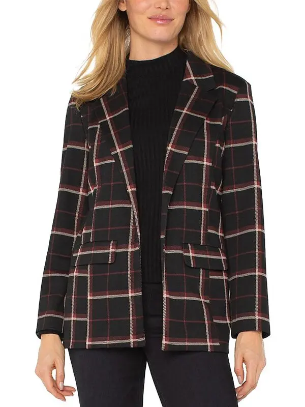LIVERPOOL Plaid Boyfriend Blazer - Black/ Red Plaid