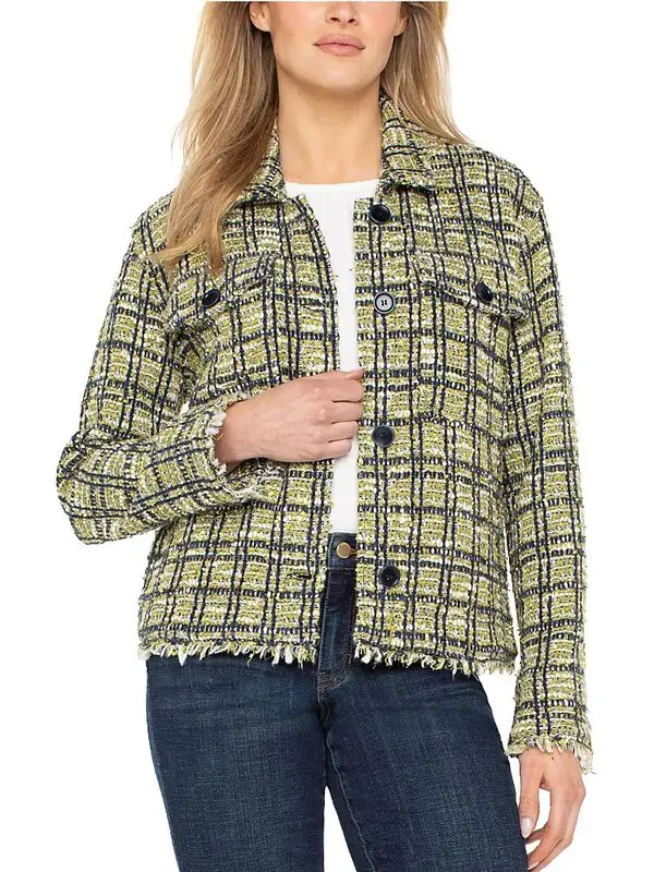 LIVERPOOL Plaid Boucle Shirt Jacket - Green Multi Plaid
