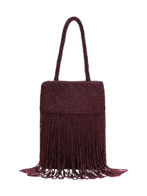 REFORMATION Valentina Mini Beaded Shoulder Bag - Burgundy