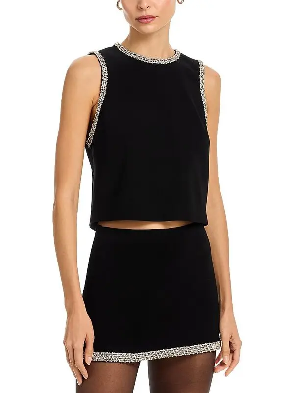 Alice + Olivia Amal Embellished Boxy Tank - Black