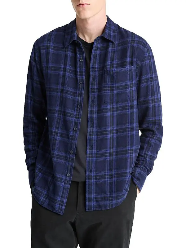 Vince Big Horn Plaid Separate Placket Classic Fit Button Down Shirt - Monarch Combo