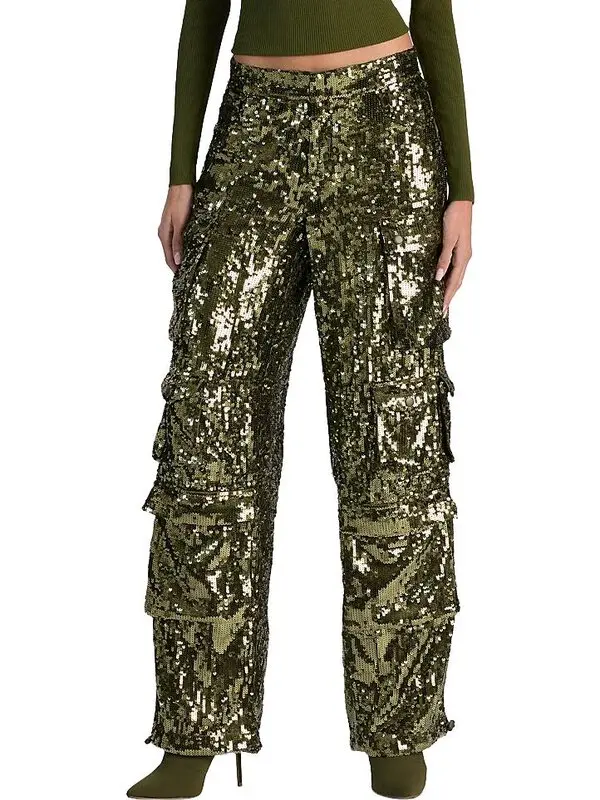 Alice + Olivia Olympia Mr Sequin Baggy Cargo Pants - Dark Olive