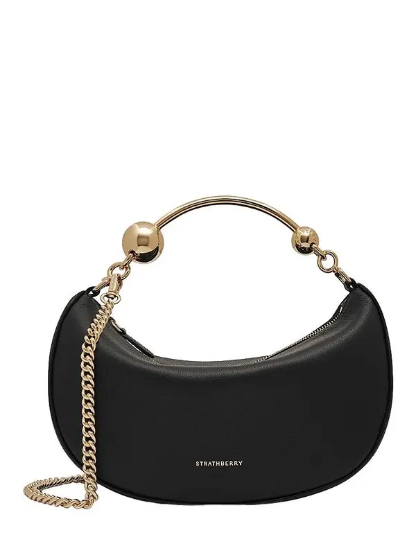 Strathberry Crescent Moon Small Leather Crossbody - Black