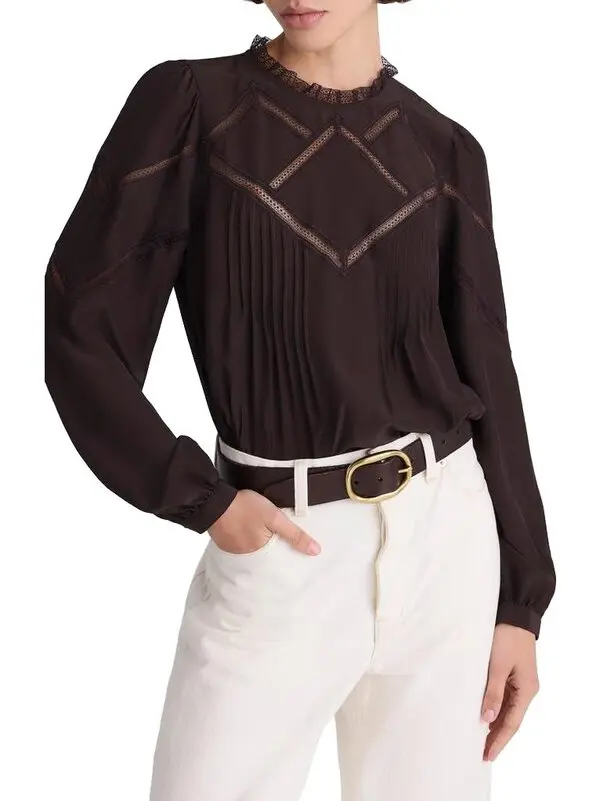 Madewell Lace Insert Mock Neck Long Sleeve Top - Molasses