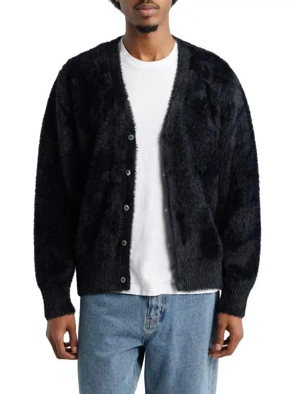 BOILER ROOM Hairy Faux Fur Cardigan - Black