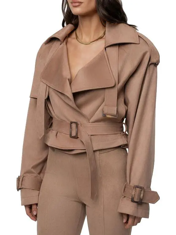 JLUXLABEL Latte Belted Crop Jacket - Beige
