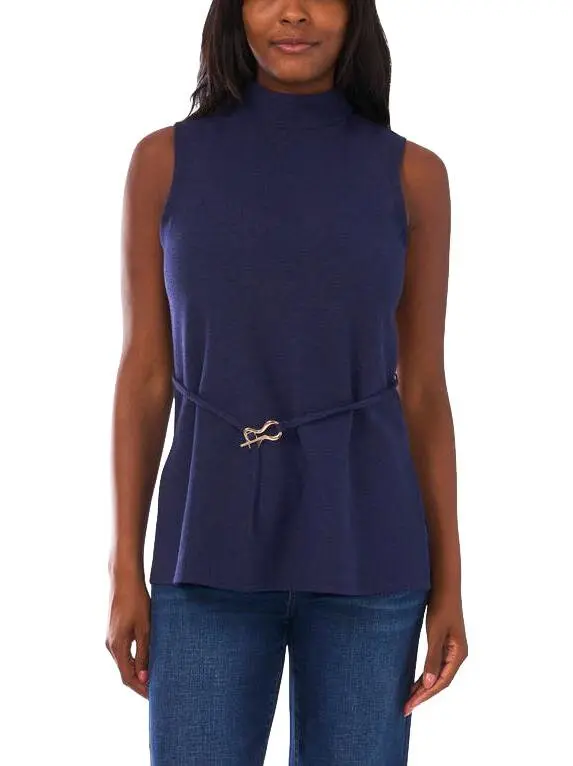 Vince Camuto Sleeveless Belted Mock Neck Top - Classic Navy